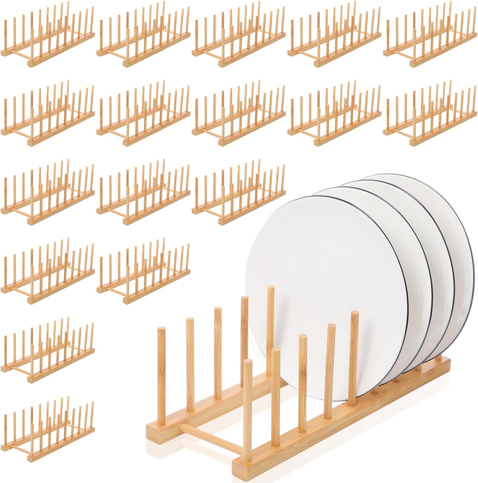 Amazon.com - Yinkin 8 Pcs Bamboo Wooden Plate Rack Dish Drying Rack ...