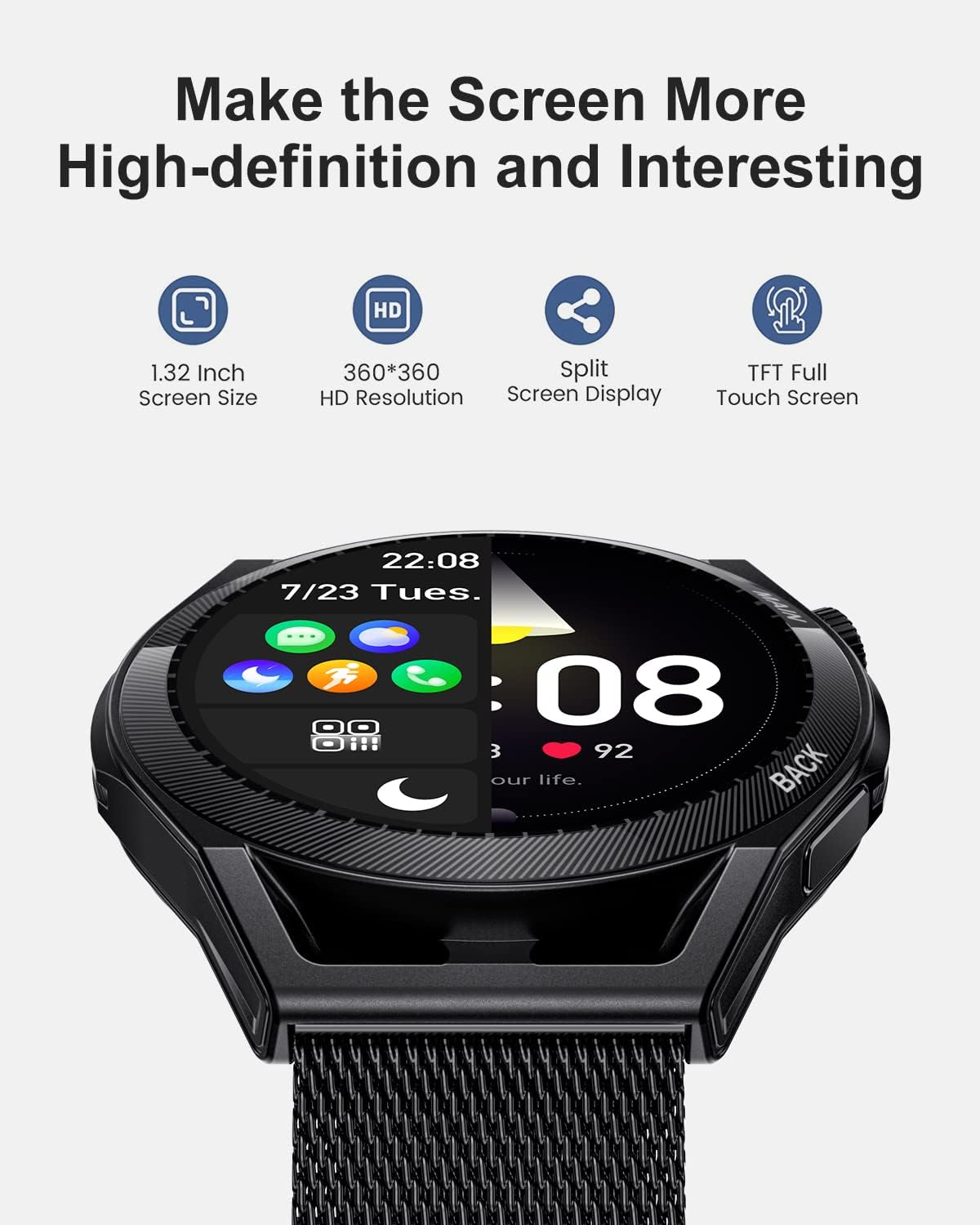 LIGE Reloj inteligente para hombre pantalla HD de 132 pulgadas monitor ...