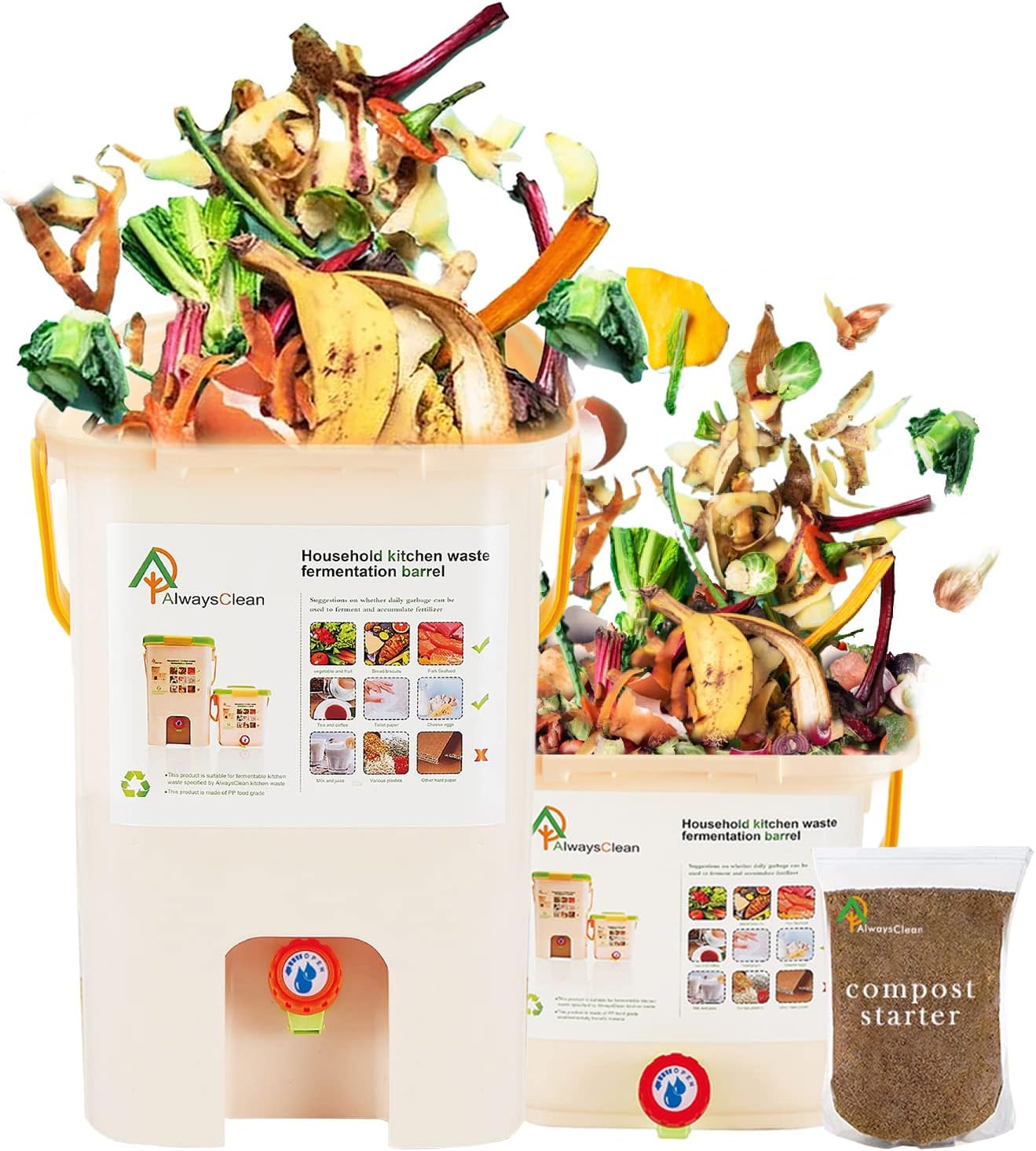 Amazon.com : Alwaysclean Compost Bin Kit, Two Kitchen Indoor Compost ...