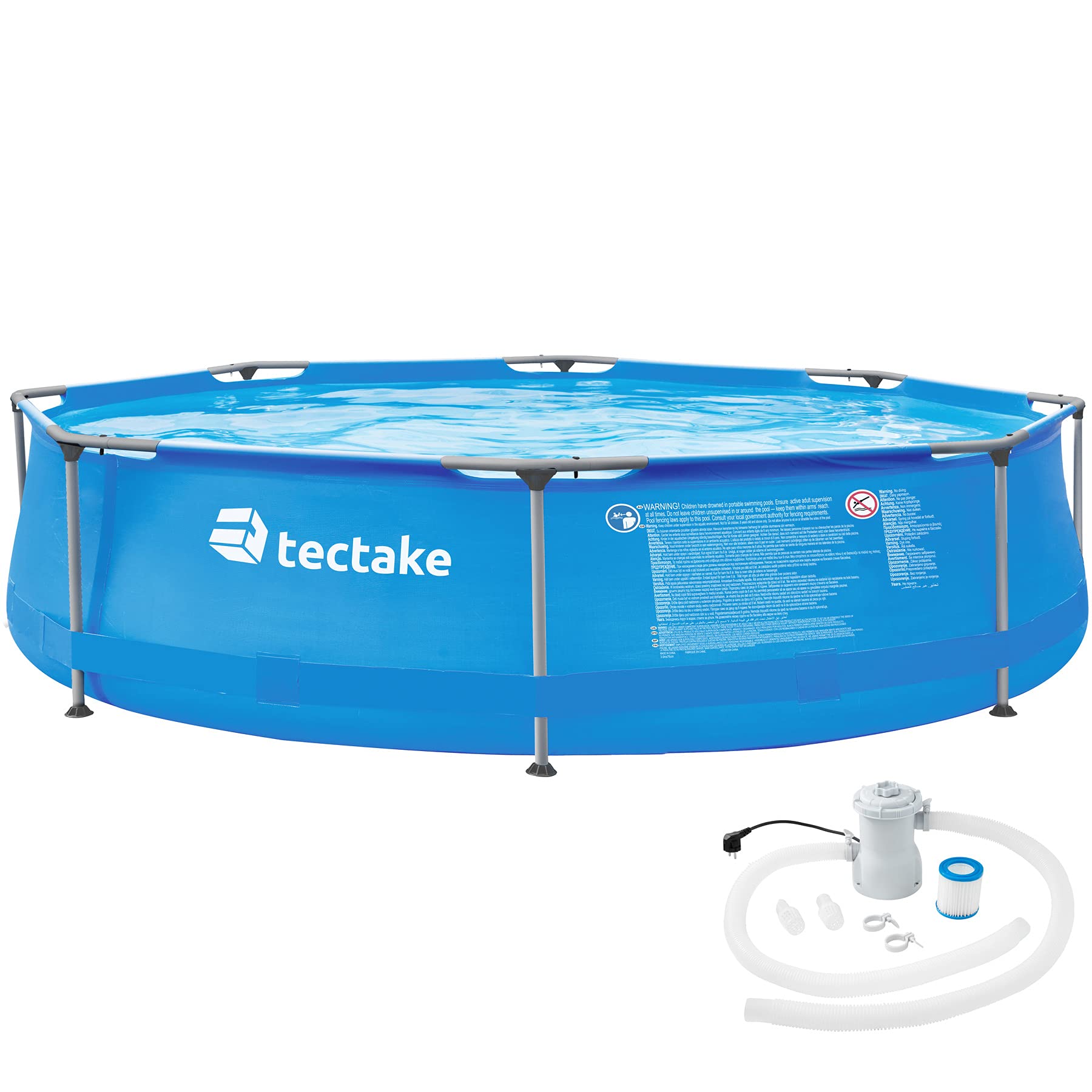 tectake® Round Swimming Pool with Tear- & UV-Resistant PVC Material ...
