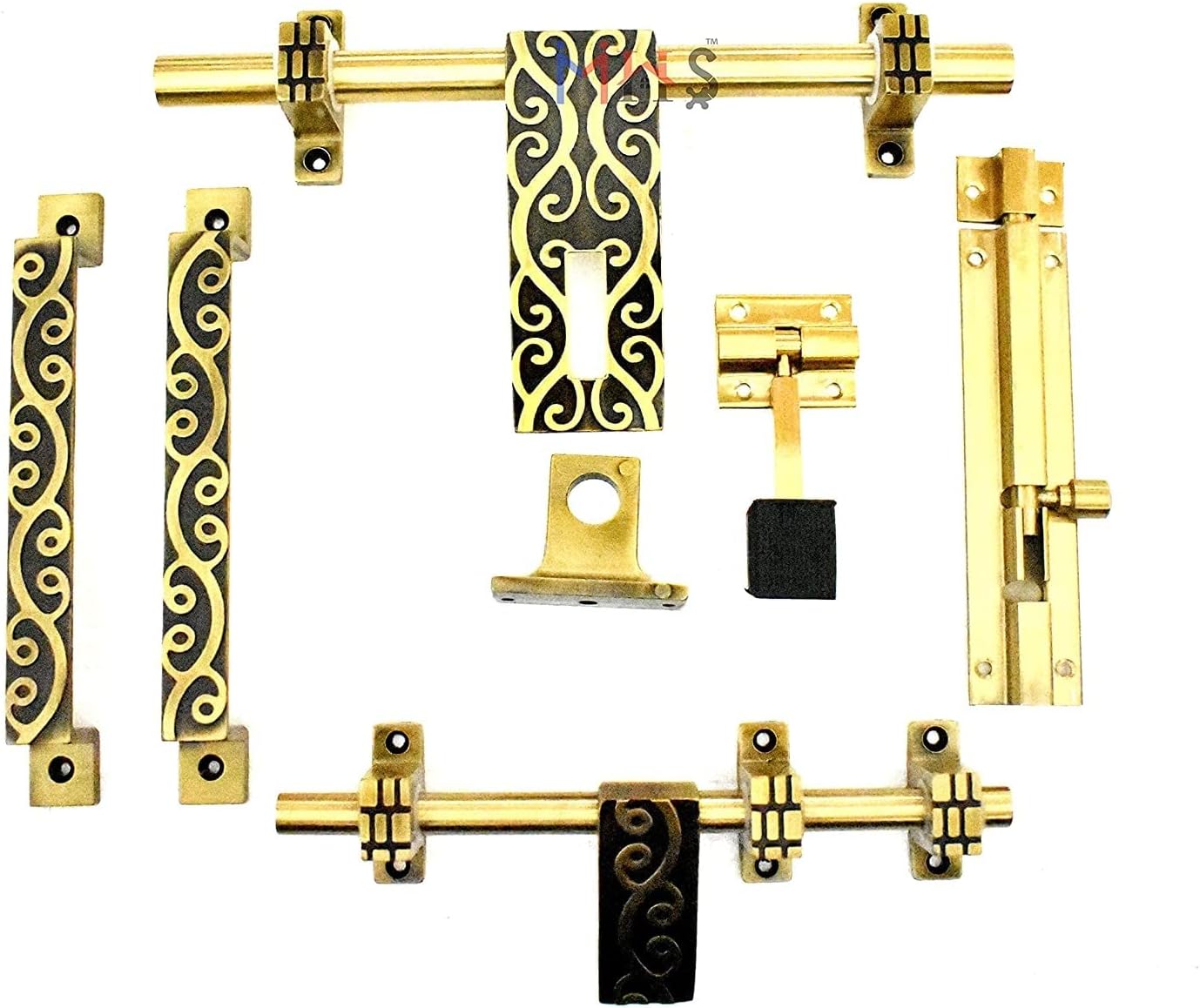 HomeDecorax Traders Brass Glorious Hardware Door Fittings Kit (Antique ...