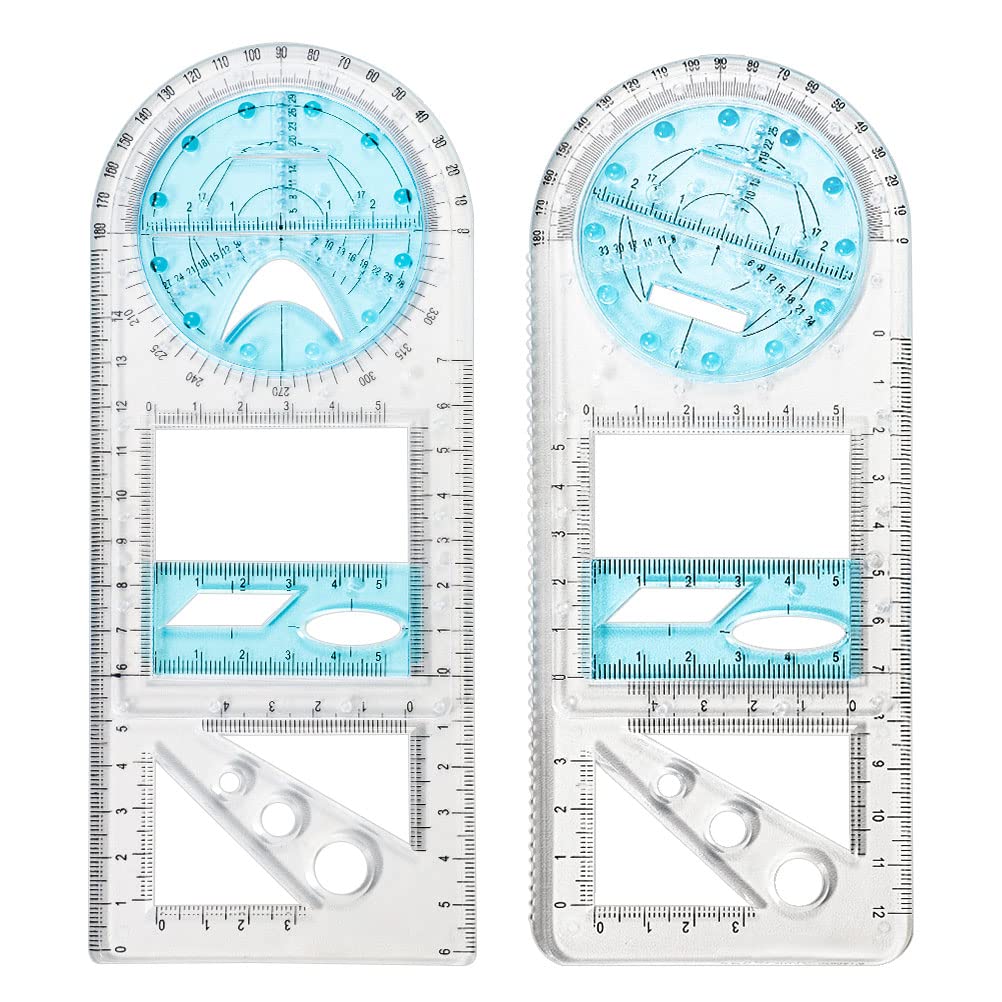 2PCS Multifunctional Geometric Ruler, Geometric Drawing Ruler Plastic ...