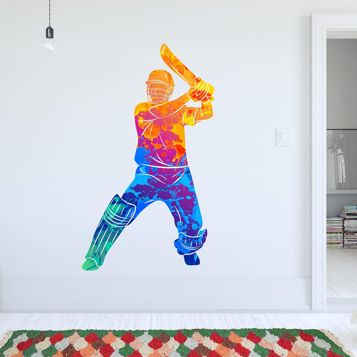 Cricket Wall Sticker - Multicolour Paint Splash Cricket Player Sports ...