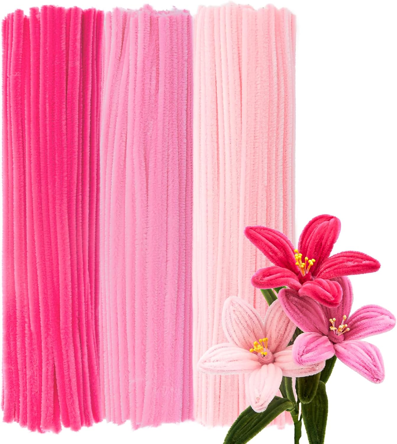Amazon.com: GUWINA 300Pcs Pink Pipe Cleaners Craft Bulk, 12'' Long 0.3 ...