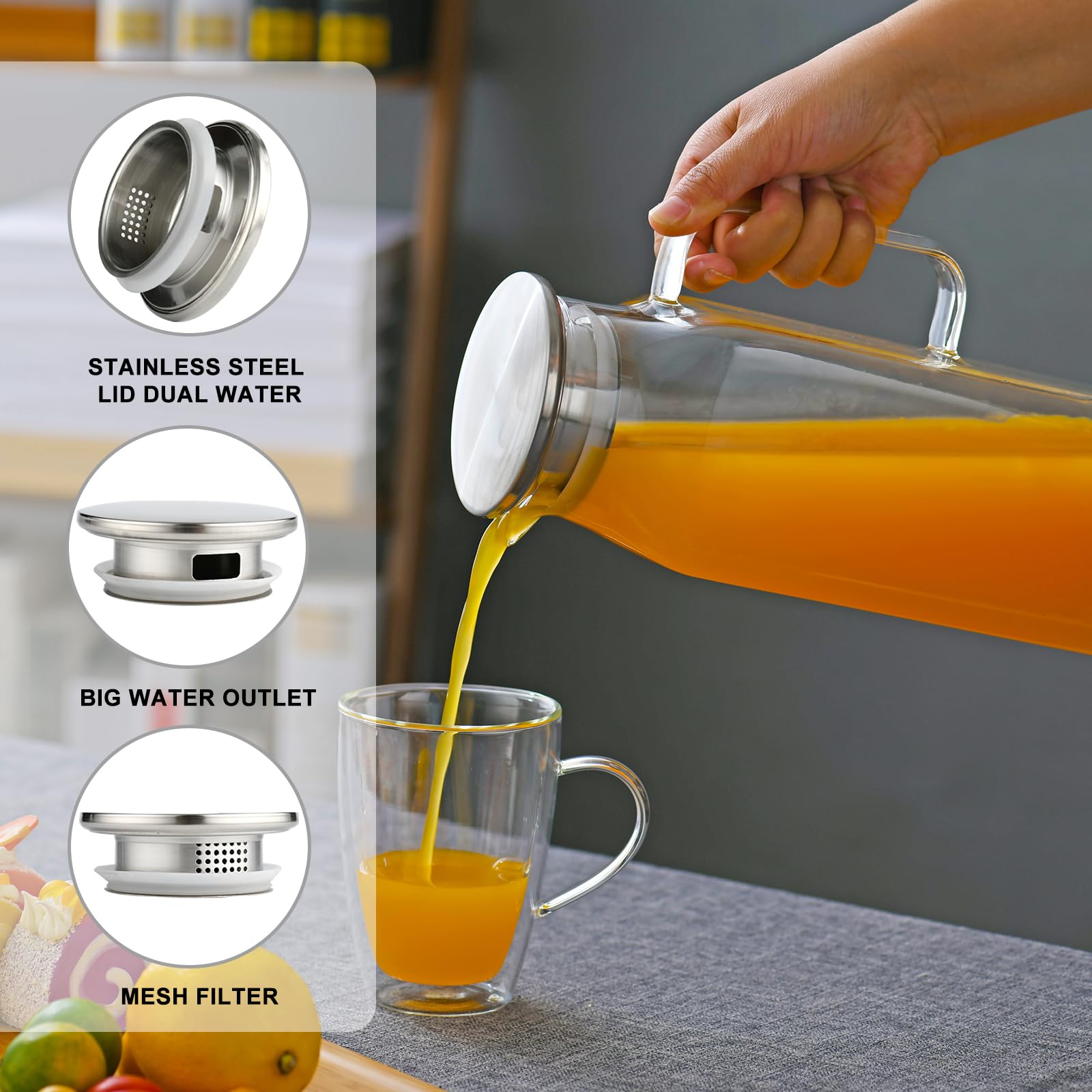 Iced Tea Coffee Pitcher MRZIKPO 1.8 Liter Glass Pitcher With Lid - 60 ...
