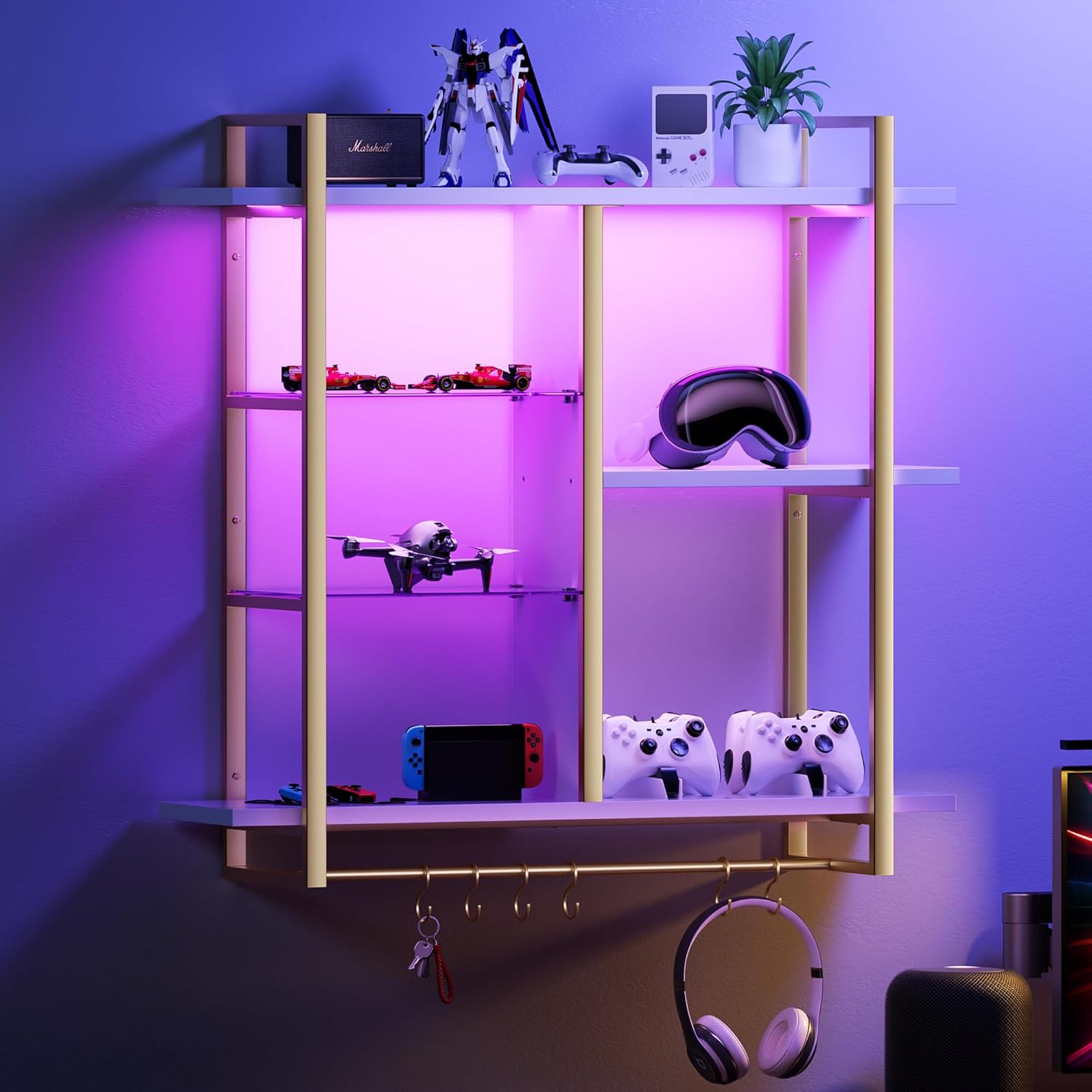Amazon.com: BELLEZE Gaming Floating Shelves, 40" LED Display Shelves ...