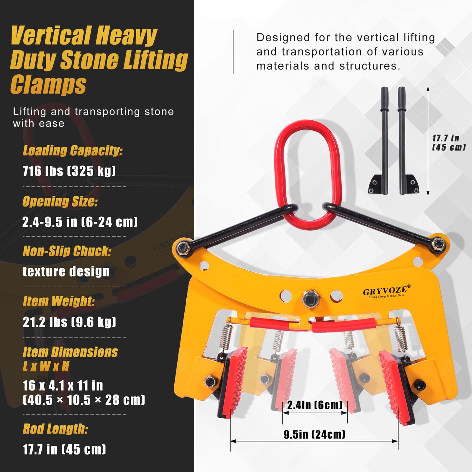 Snapklik.com : GRYVOZE 716 Lbs 2 In 1 Granite Slab Lifting Clamp, 2.4 ...