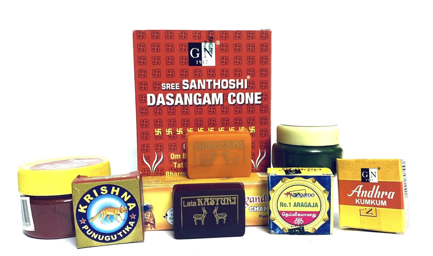 SRSR Pooja Pack Item-9 Divine Andhra Kumkum, Punugu, Gorojanam, Kasturi ...