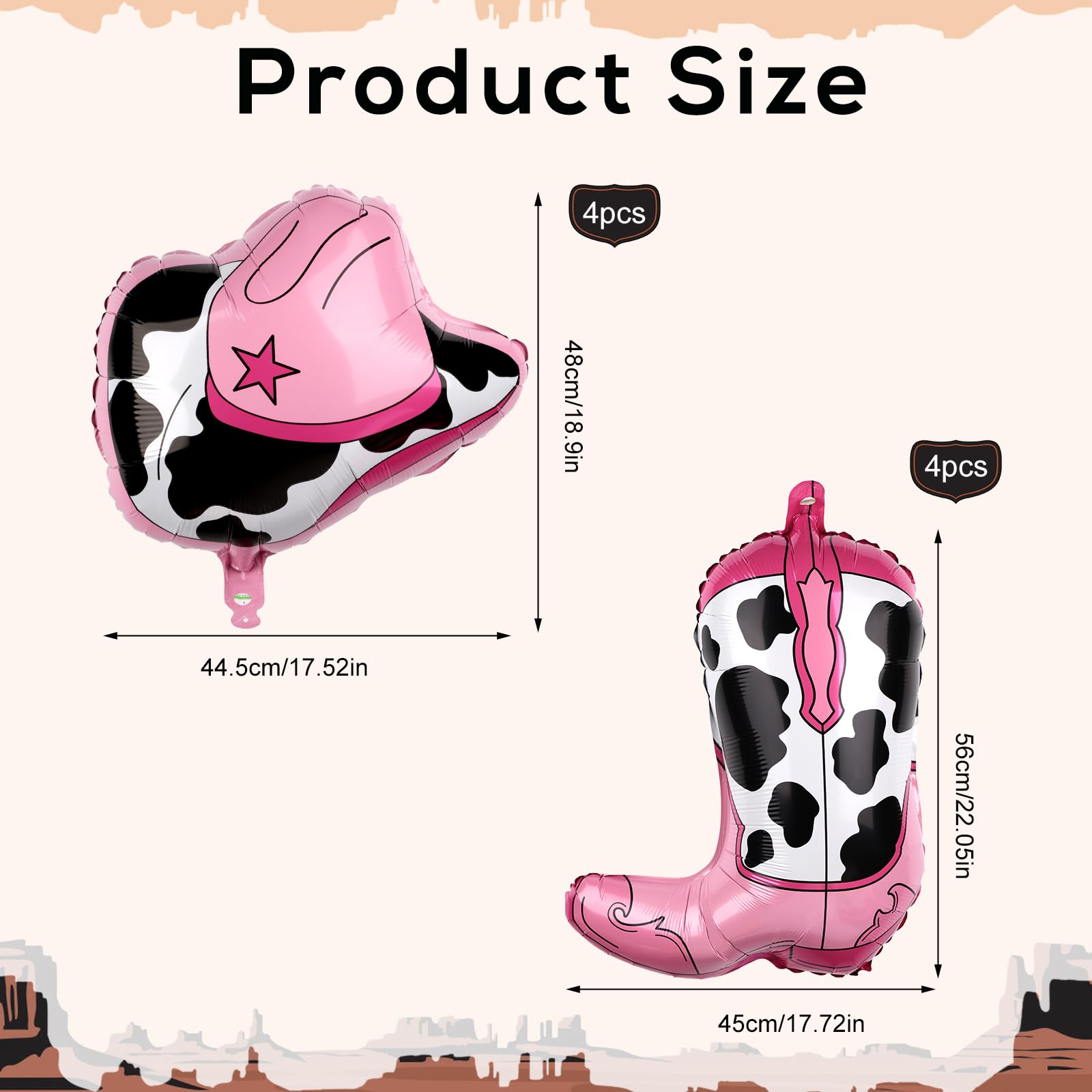 8pcs Cowgirl Hat and Boot Balloons,Western Themed Party Balloons Pink ...