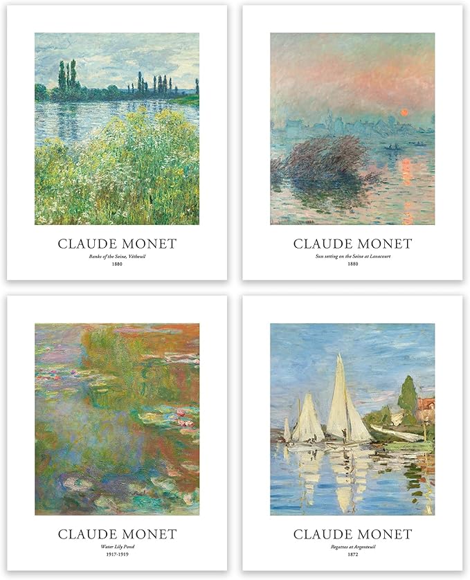 Amazon.com: EVOLE HOME Claude Monet Art Prints, Set of 4 Wall Art ...