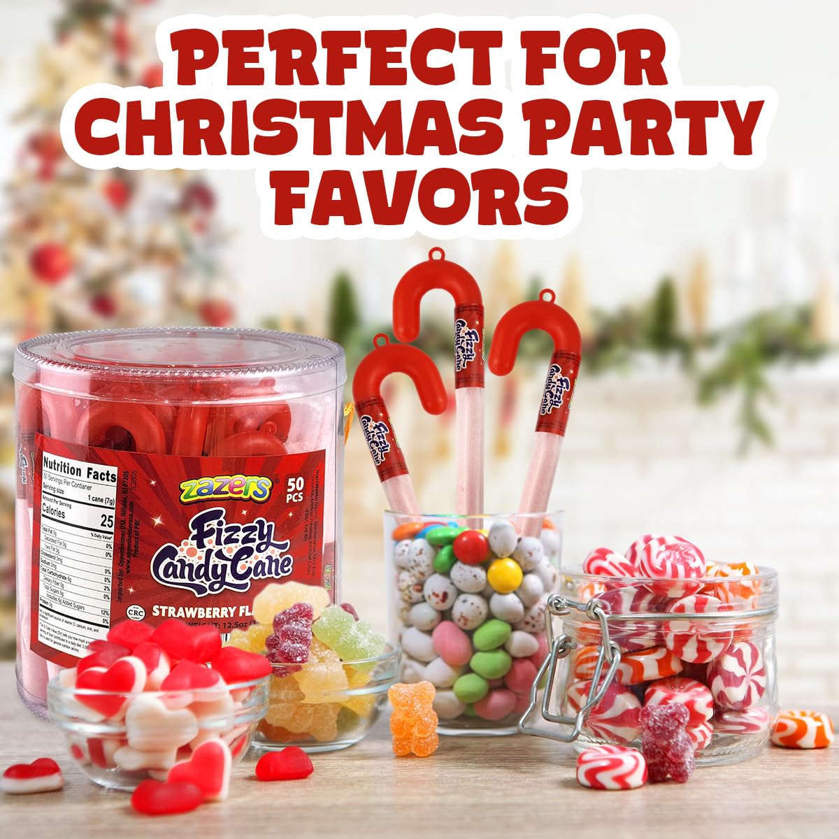 Snapklik.com : 50 Christmas Fizzy Candy Canes, 50 Pack Of Strawberry ...