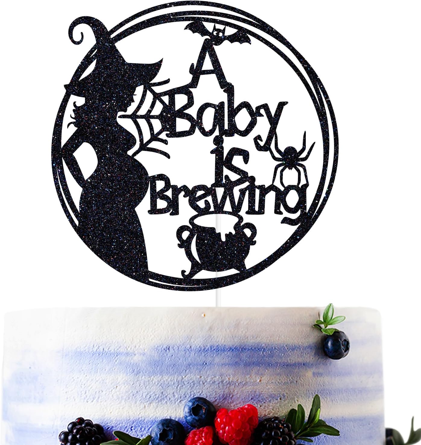 Amazon.com: Black Glitter A Baby is Brewing Cake Topper, Halloween Oh ...
