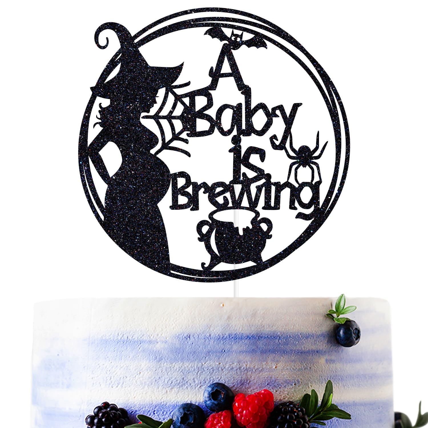 Amazon.com: Black Glitter A Baby is Brewing Cake Topper, Halloween Oh ...