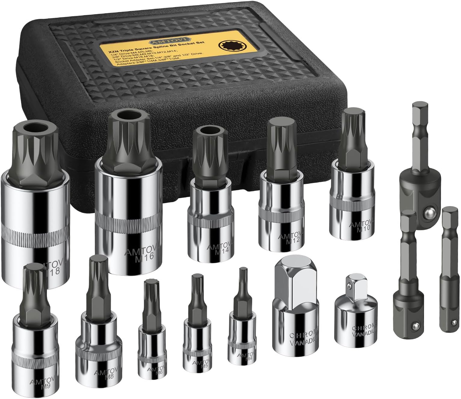 sukudon 10pcs Spline Set, M4 - M18 Spline Bit Socket Set Triple Square+ ...