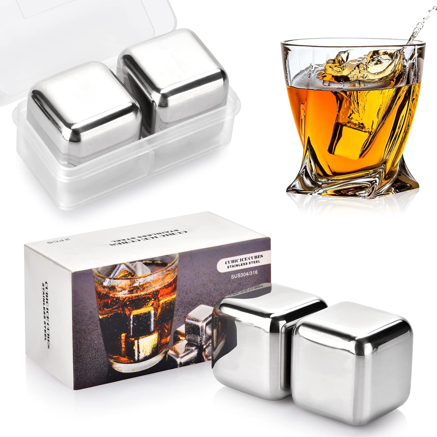 Amazon.com: 6 pcs Stainless Steel Ice Cube, Reusable Ice Wine Stone and ...