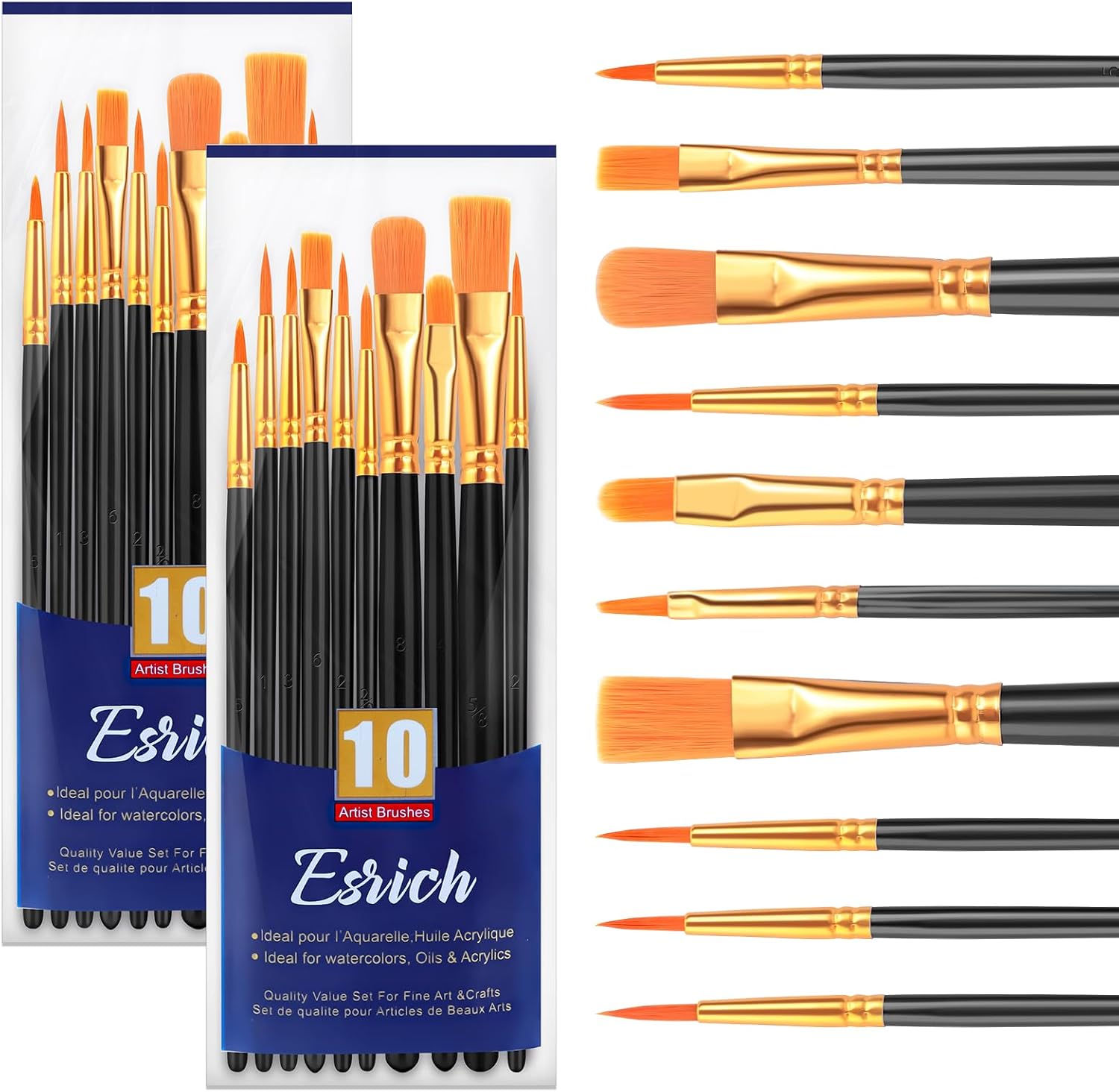 Amazon.com: ESRICH Paint Brushes Set,2 Packs 20 Pcs Acrylic Paint Brush ...