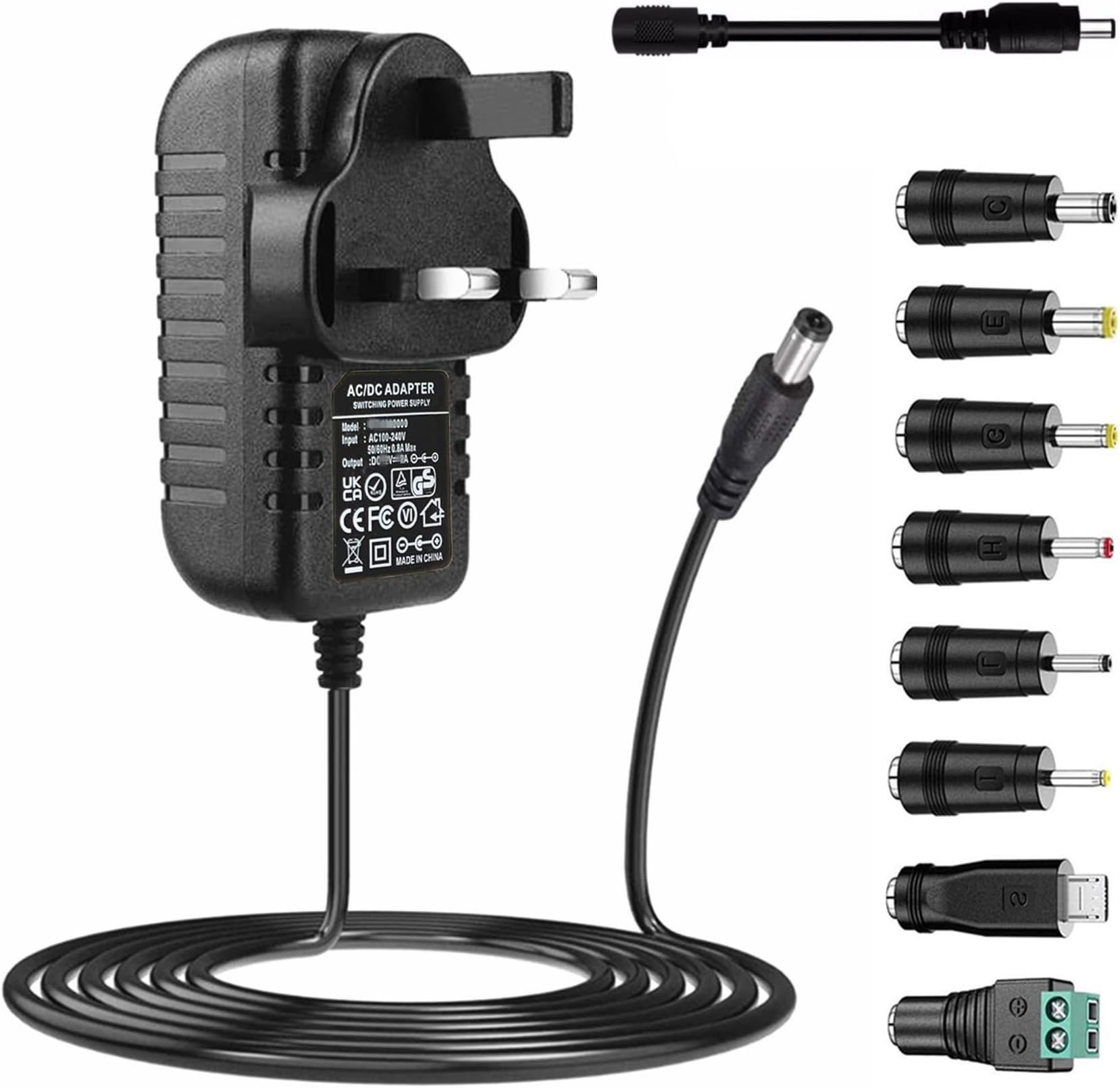 [8 Plug Tips + Polarity Changeable]9V AC adapter DC9V 1A 2A power ...