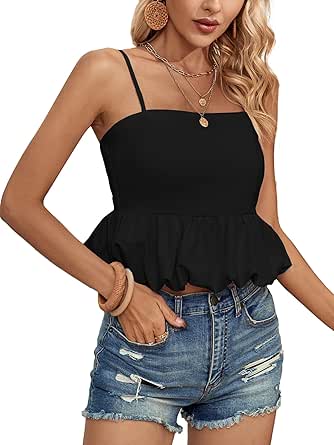 LYANER Women's Spaghetti Strap Ruffle Hem Sleeveless Cami Tank Top ...