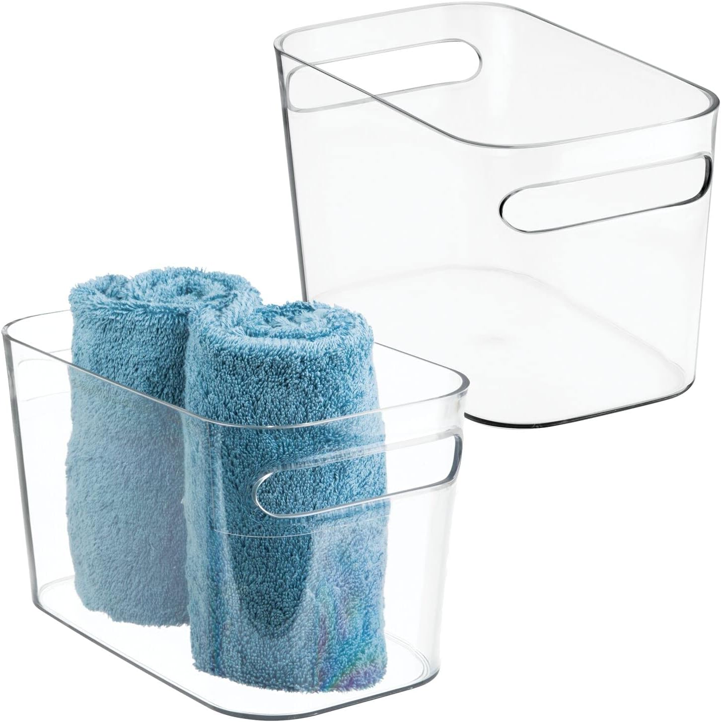 Amazon.com: mDesign Deep Plastic Bathroom Bin with Handles - Storage ...