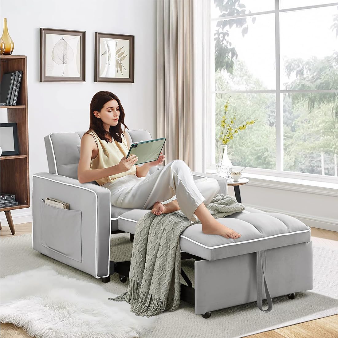 Twin Chair Bed Small Space 3 In 1 Convertible Sleeper Chair Bed,