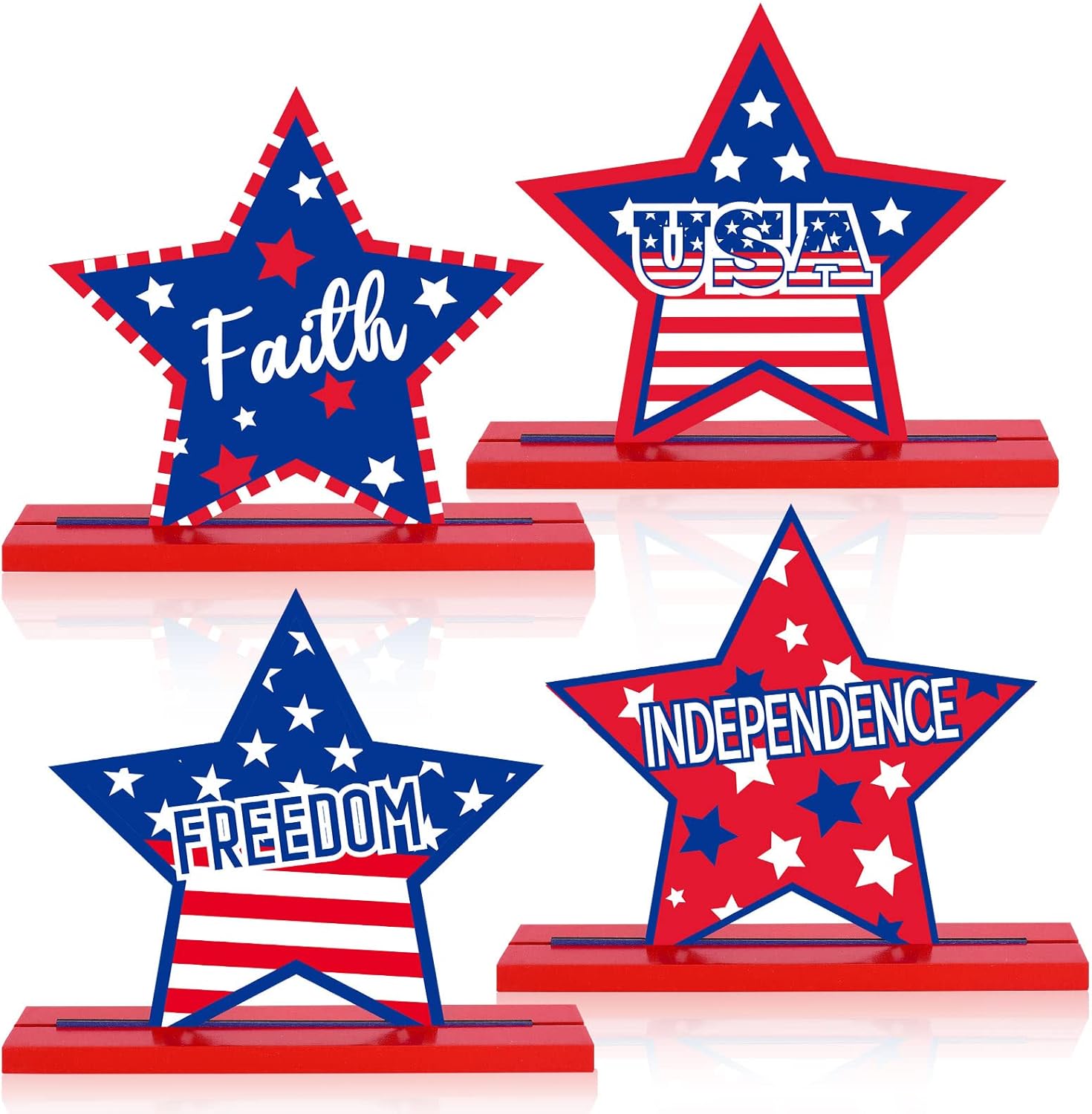 Amazon.com: Whaline 4Pcs 4th of July Wooden Star Signs USA Flag Star ...