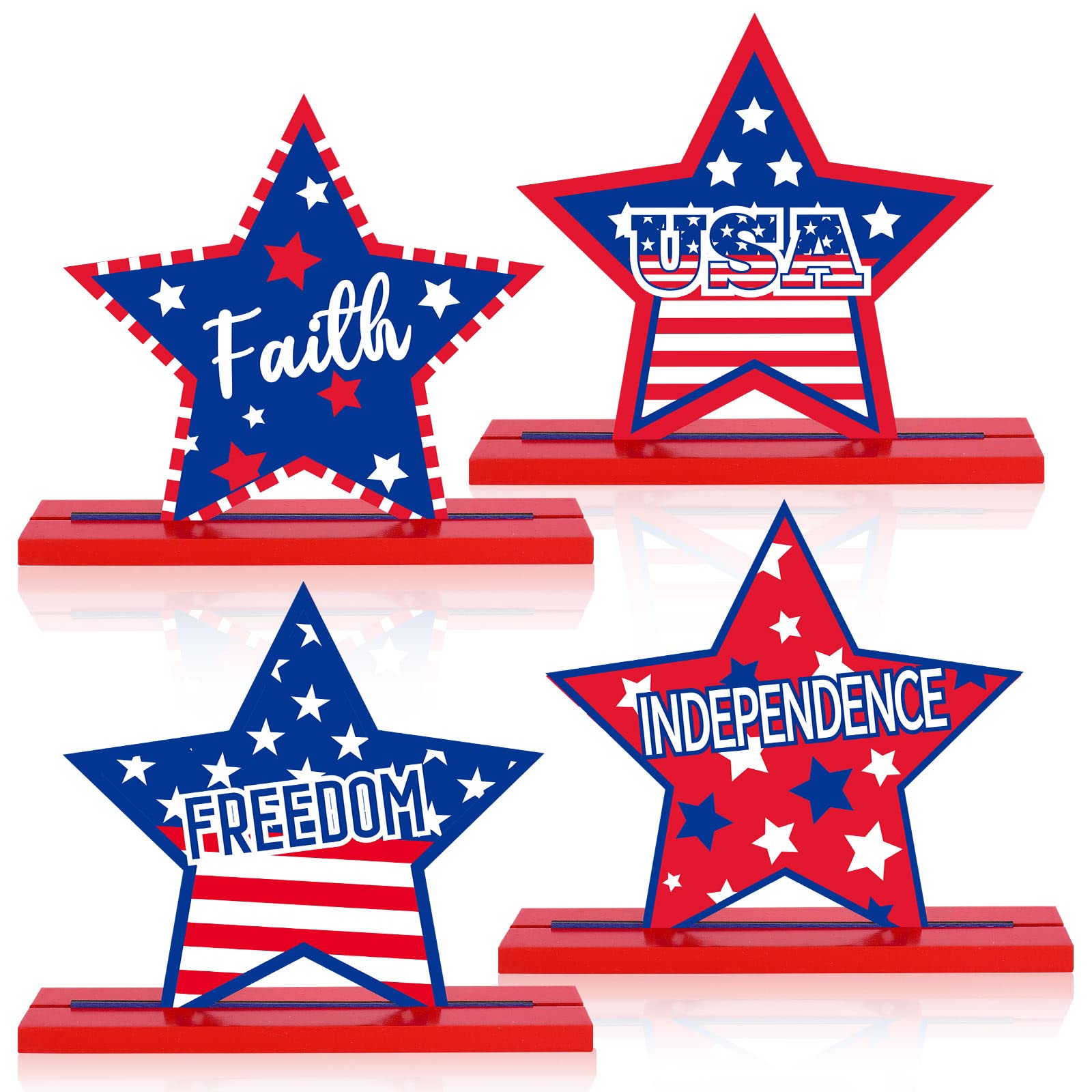Amazon.com: Whaline 4Pcs 4th of July Wooden Star Signs USA Flag Star ...