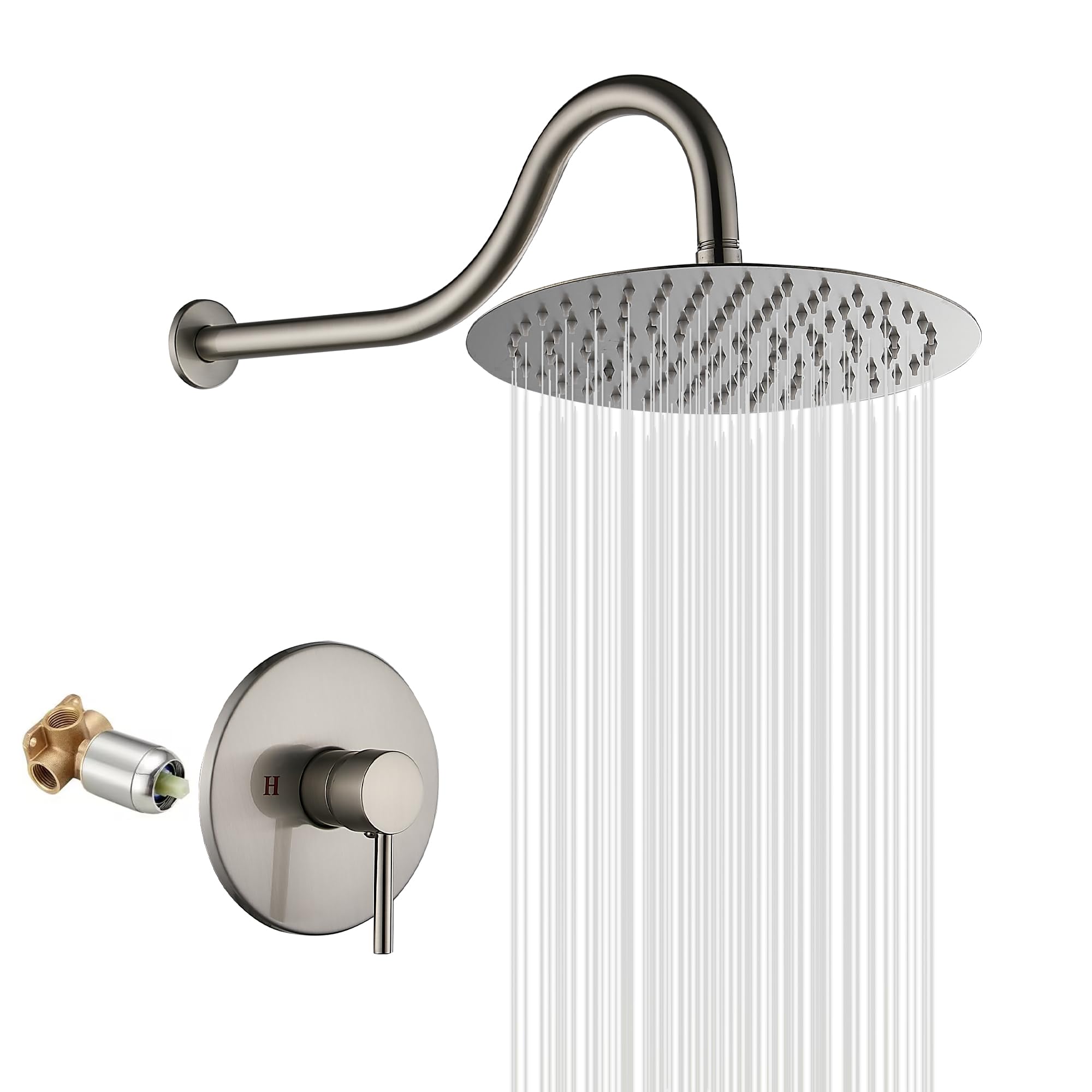 Brushed Nickel Shower Faucet GGStudy Single Function Shower Trim Kit ...