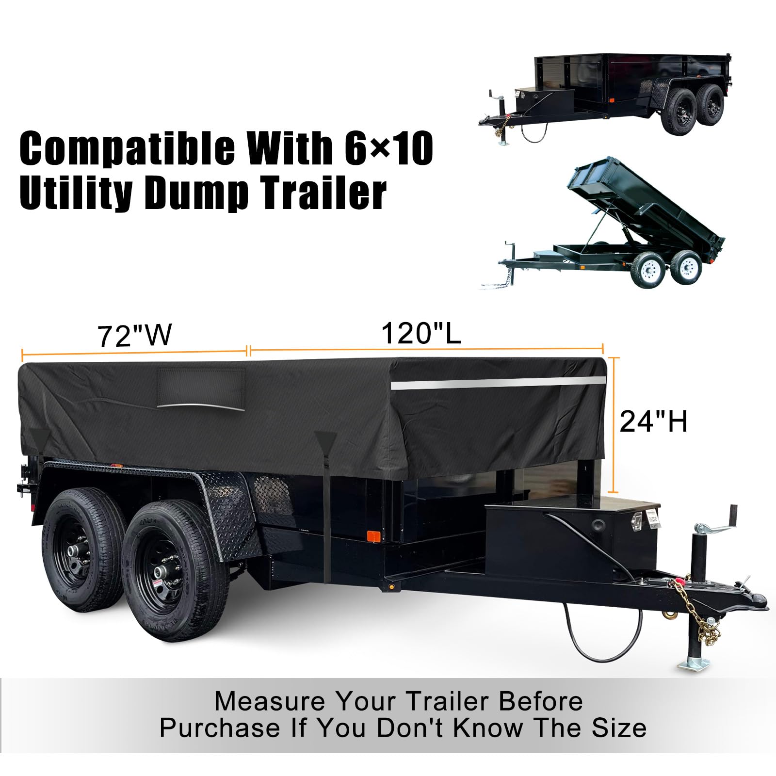 6x10 Utility Trailer Cover, 600D Waterproof Windproof Heavy Duty Black ...
