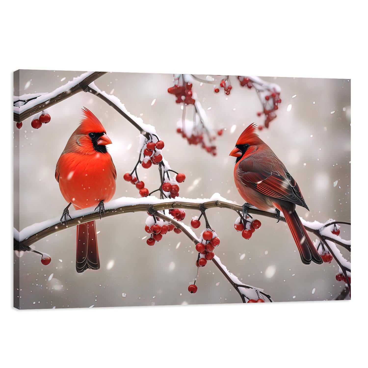 Amazon.com: MODOJOART Winter Cardinal Canvas Wall Art, Red Cardinals on ...