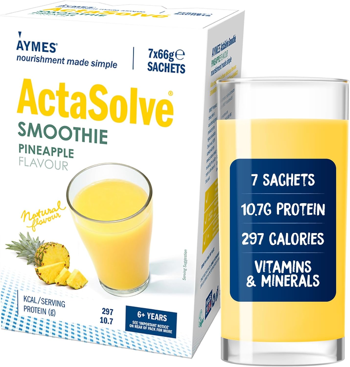 AYMES ActaSolve Smoothie, Pineapple | 7 x 66g Sachets | A Plant-Based ...