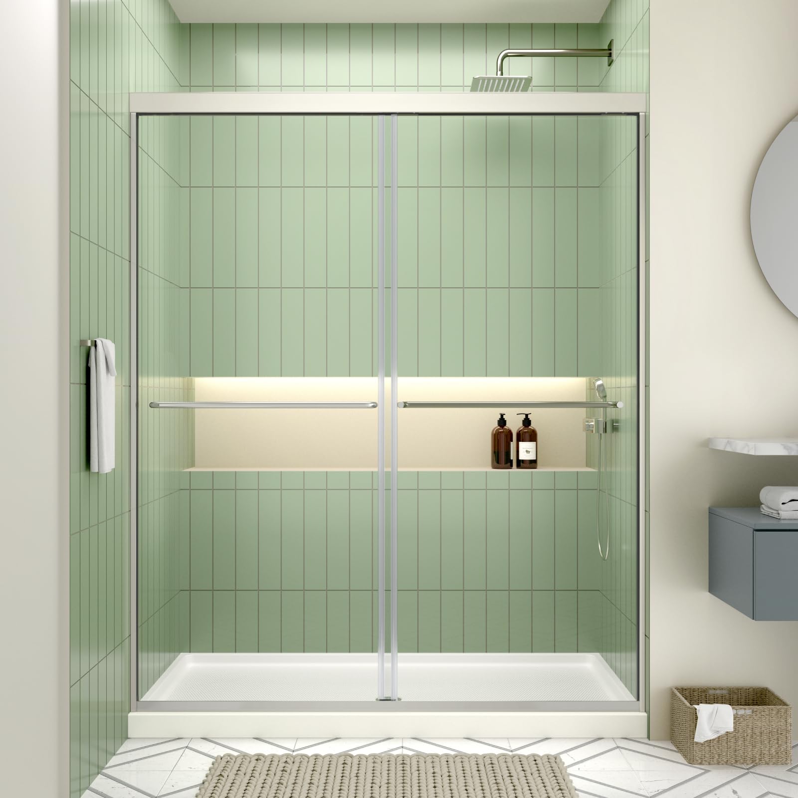 ACE DECOR 44-48" W x 70" H Semi-Frameless Shower Door, Double Sliding ...