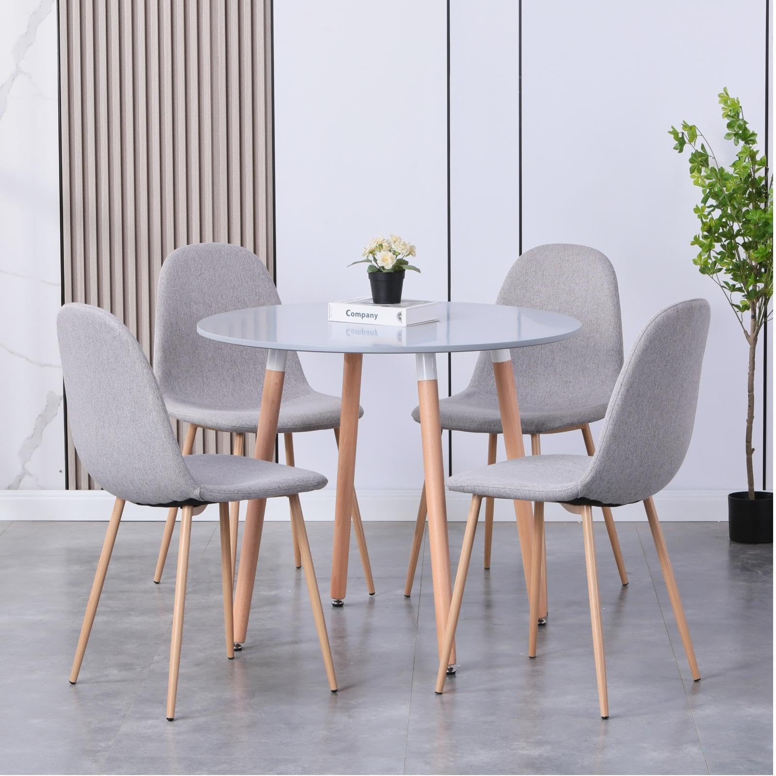 GOLDFAN Round Dining Table and Chairs Set 4,90cm Marble Effect Kitchen ...