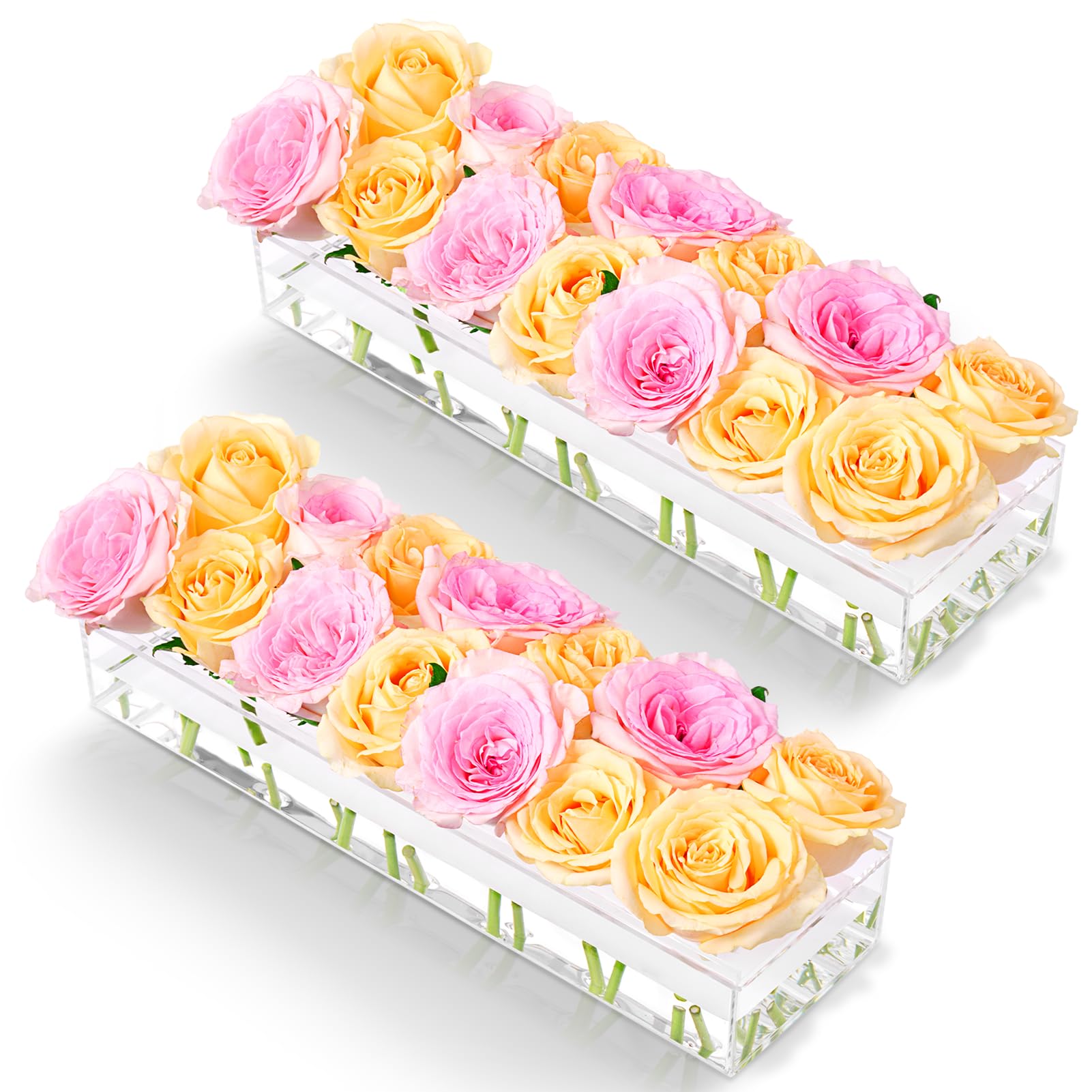 Snapklik.com : Acrylic Flower Vase Rectangular Centerpiece - 2 Pack 14 ...