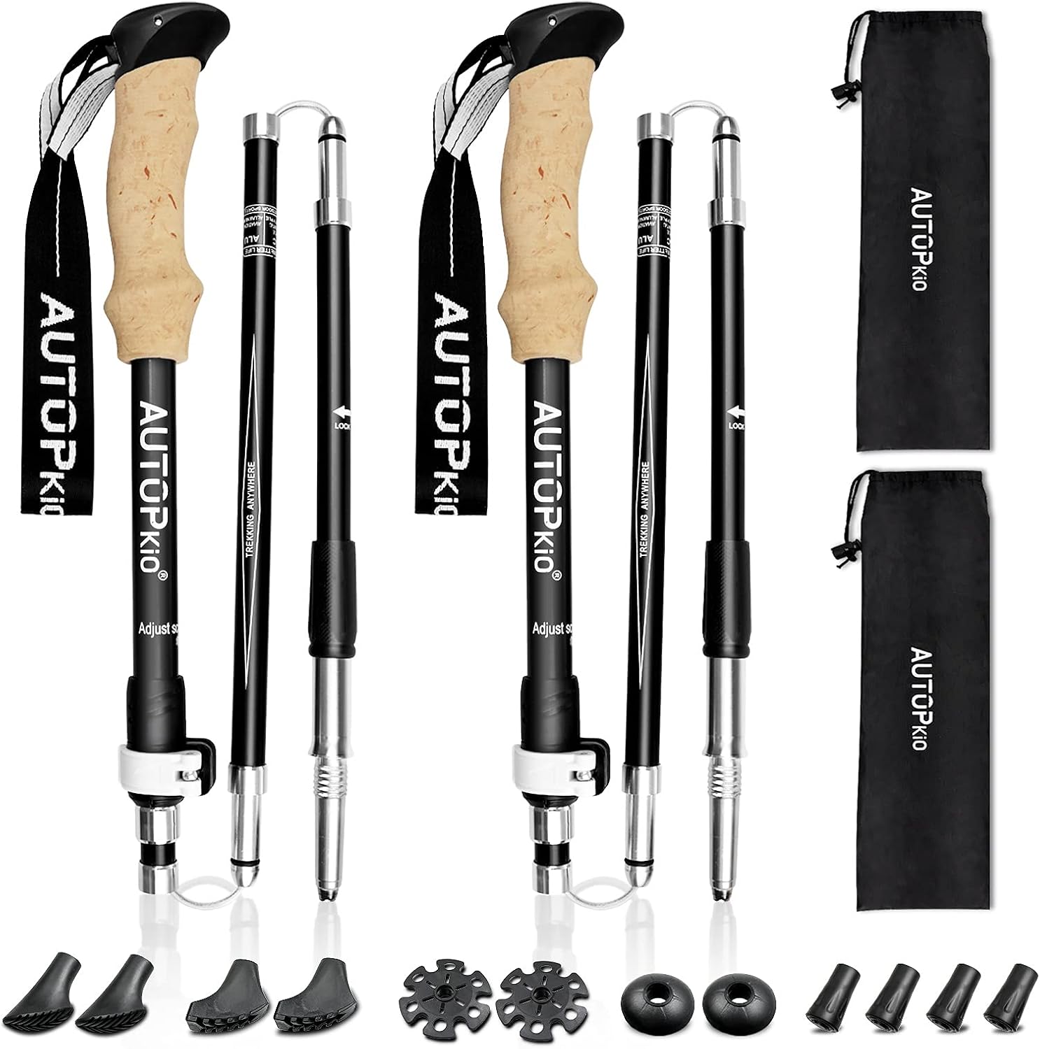 AUTOPkio Bastones Trekking, Bastones de Senderismo Plegables Aluminio ...