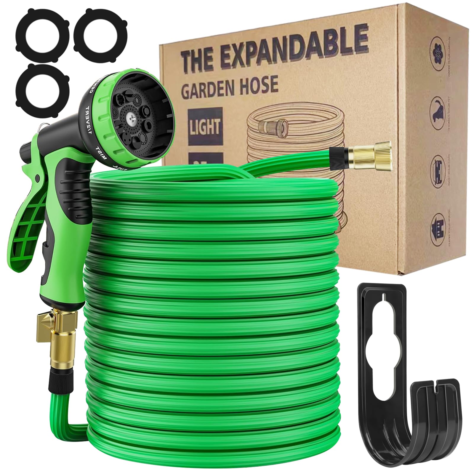 100ft Expandable Garden Hose with 10-Function Nozzle, Nano Rubber latex ...