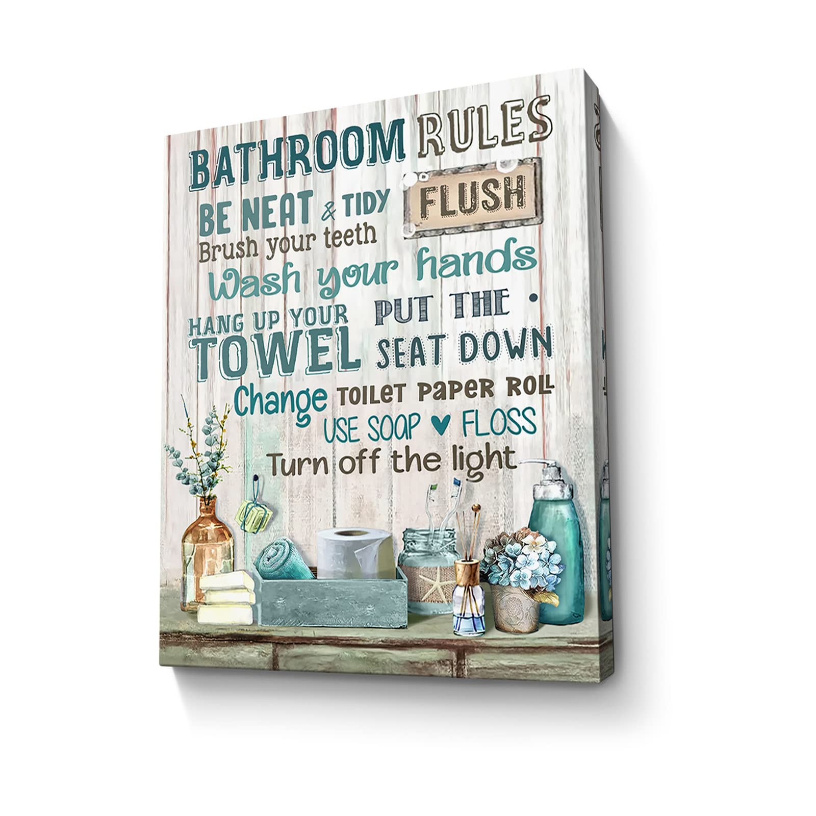 Amazon.com: Bathroom Decor Canvas Wall Art Rustic Bathroom Rules Sign ...
