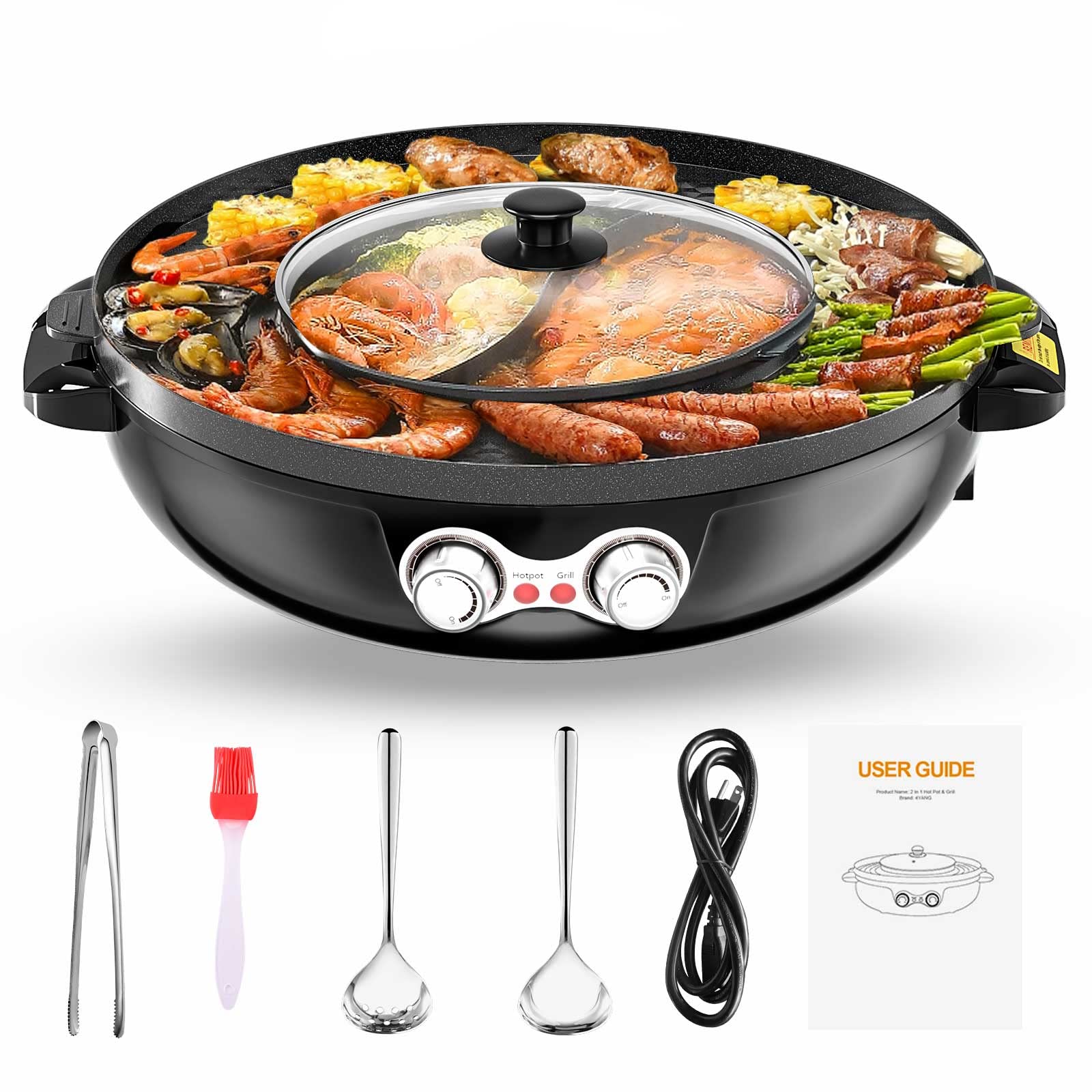 Amazon.com: Hot Pot with Grill, 2000W 2 in 1 Electric Hot Pot Grill ...