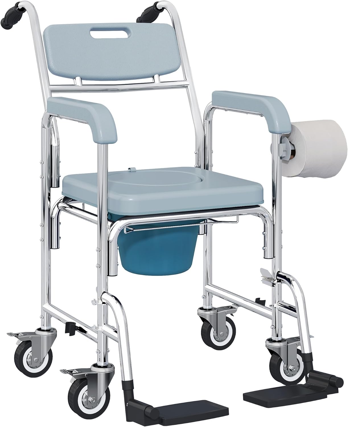 HOMCOM 4 in 1 Shower Chair with Wheels, Bedside Commode Wheelchair with ...