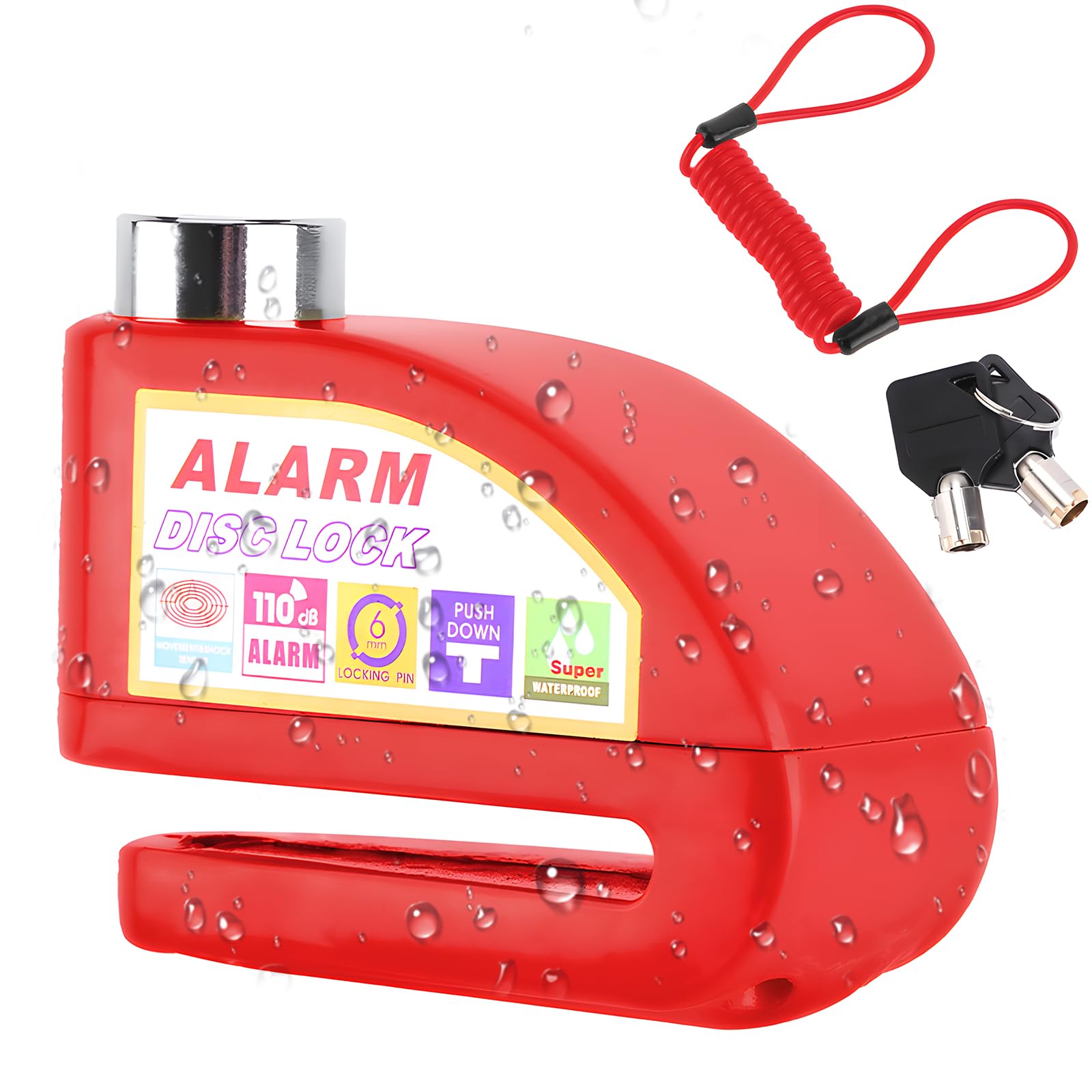 High Security Motorbike Alarm Disc Brake Lock, 110dB Motorcycle Disc ...