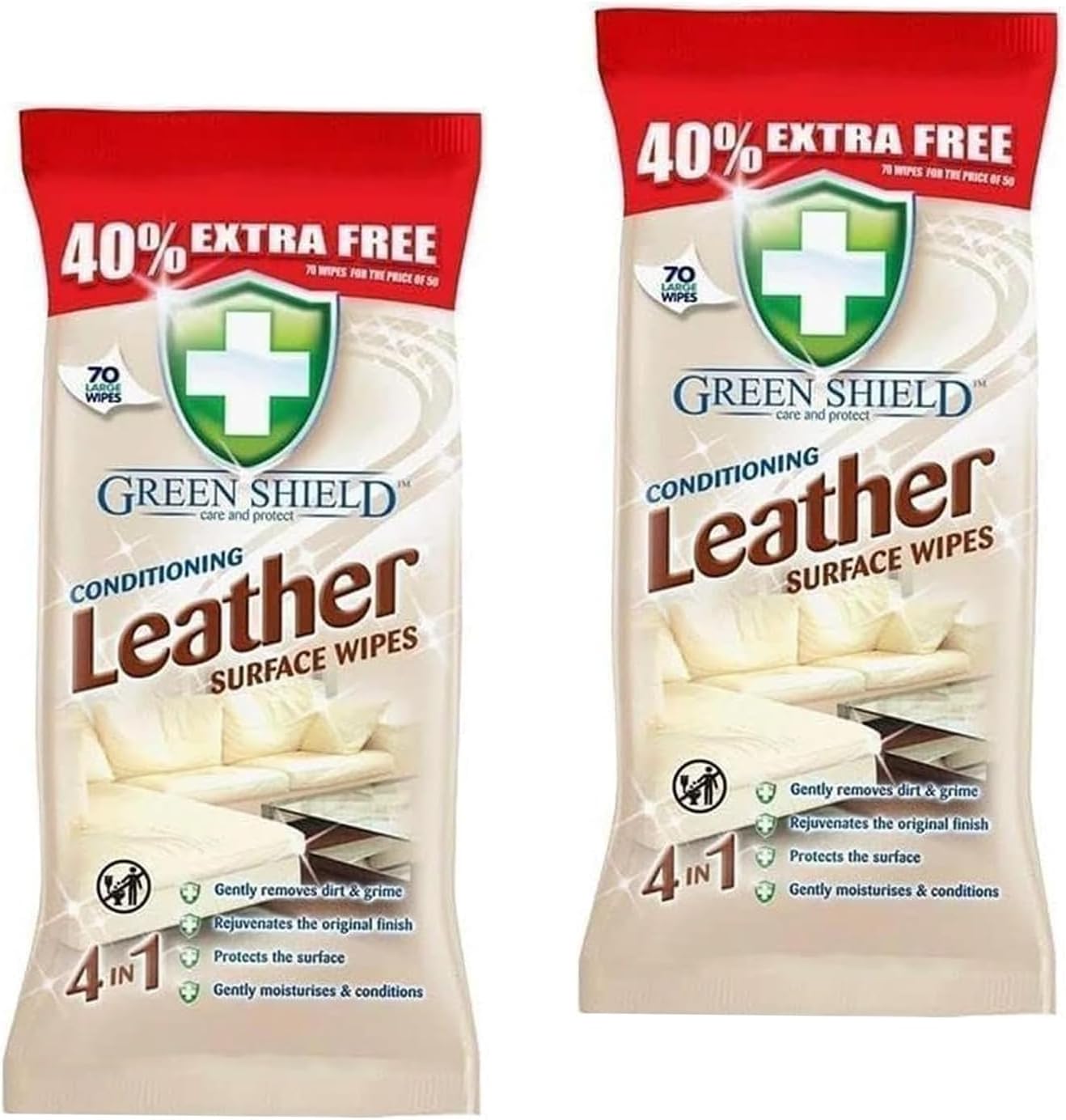 2 XGreen Shield Conditioning Leather Surface Wipes 70 Pack - Extra ...
