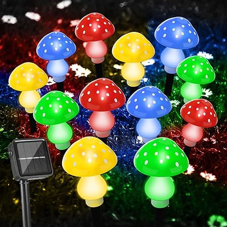 Set of 12pcs Mushroom Solar Lights Outdoor Garden Waterproof, 8 ...
