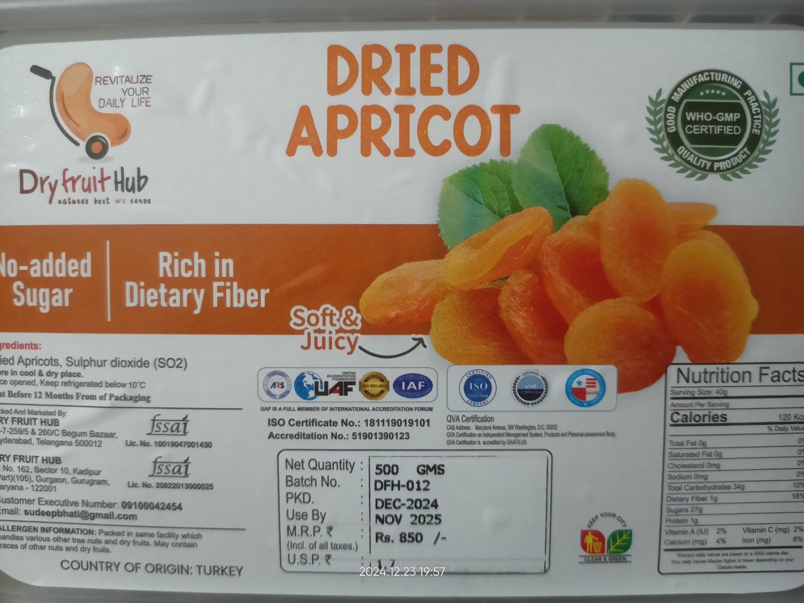 DRY FRUIT HUB Premium Jumbo Dried Apricot Seedless 1Kg Turkish Apricots ...