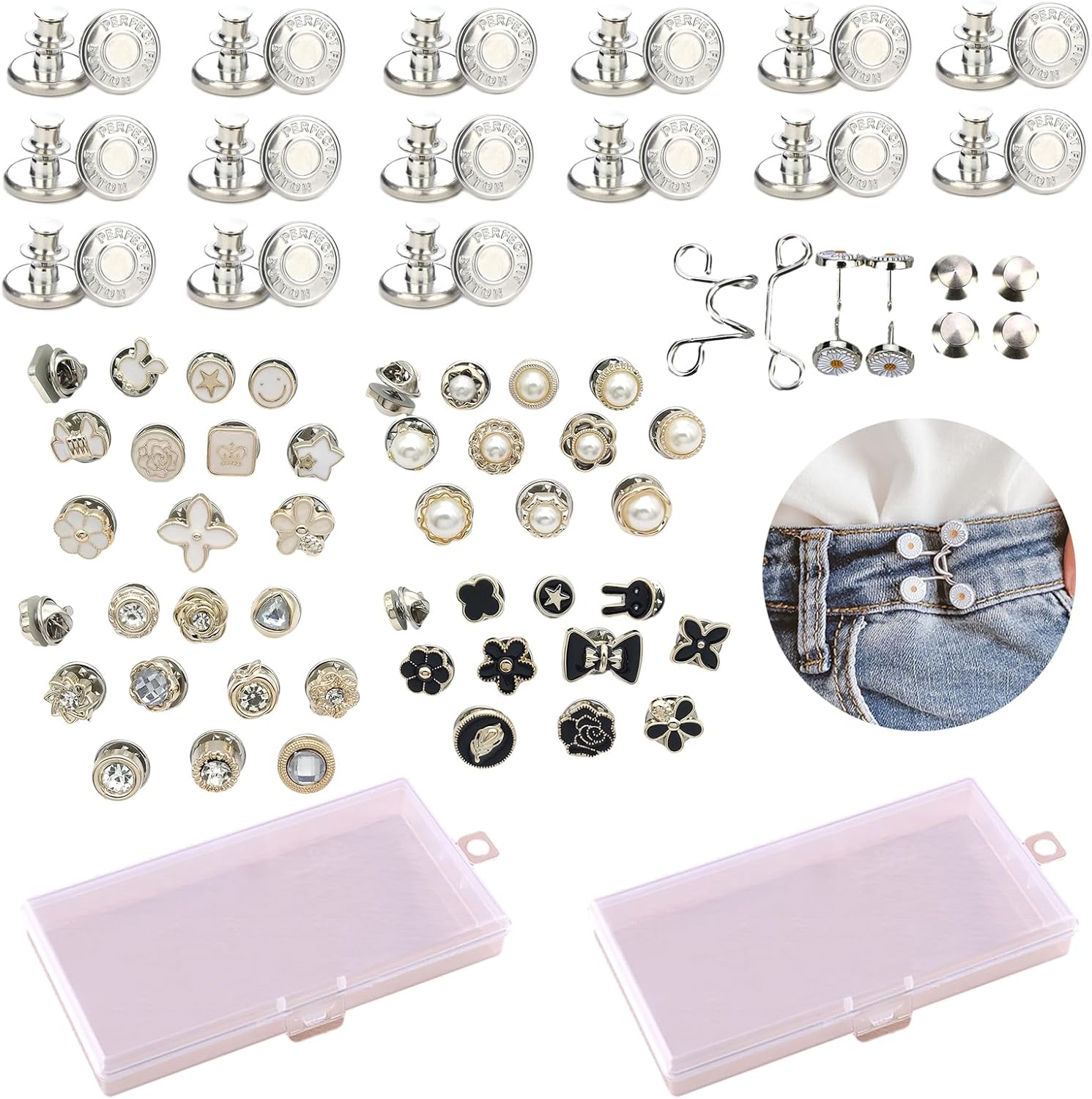 DALAETUS 58 Pcs Jean Button Pins Set, No Sew Button Pins, Detachable ...