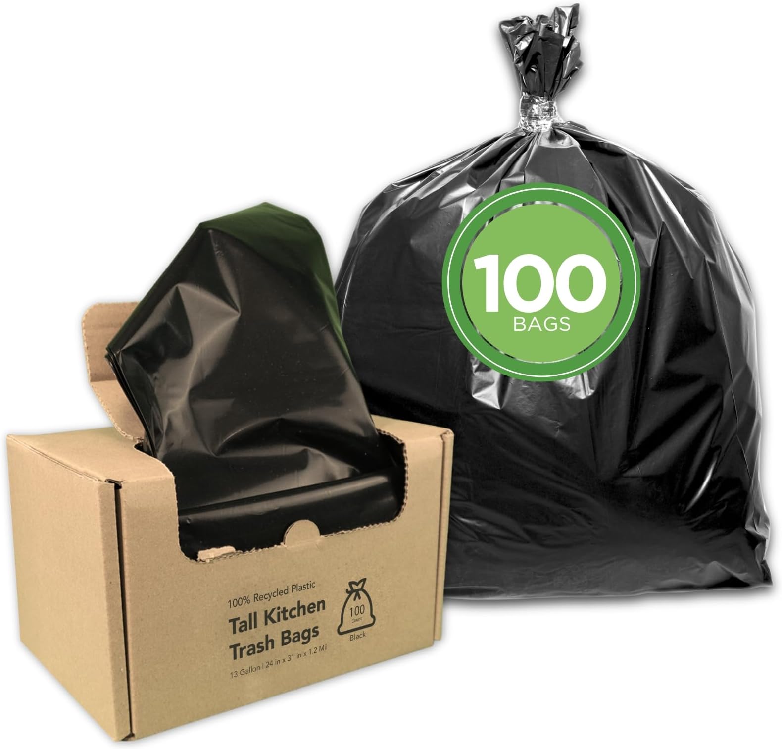 Amazon.com: HANDLE TIE FLEX BLACK TALL KITCHEN TRASH BAGS, 13 GALLON ...