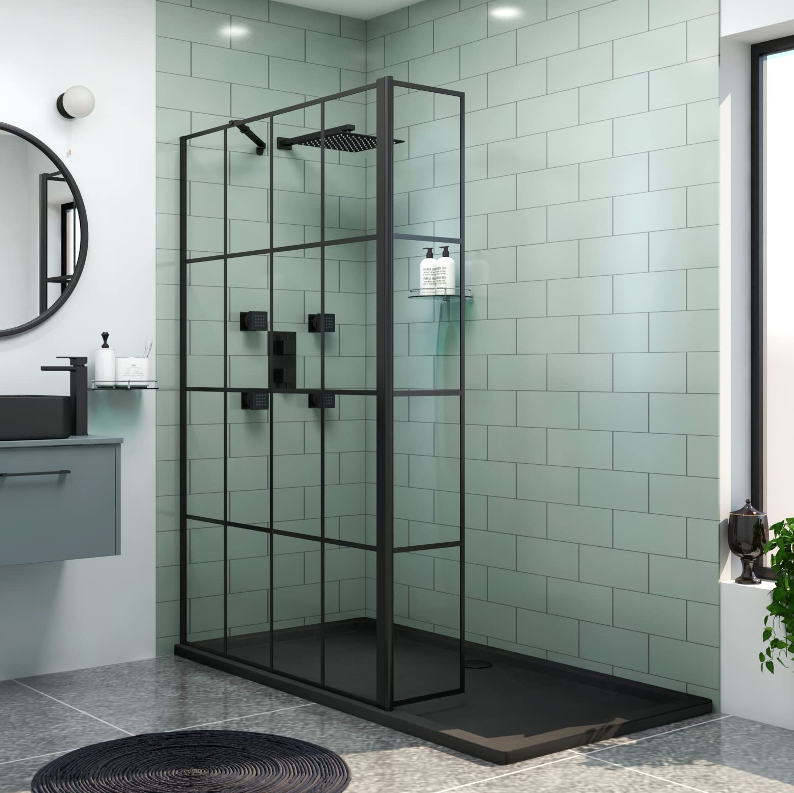 Modern Milan 700mm Walk in Wetroom Matt Black Screen with 300mm Flipper ...