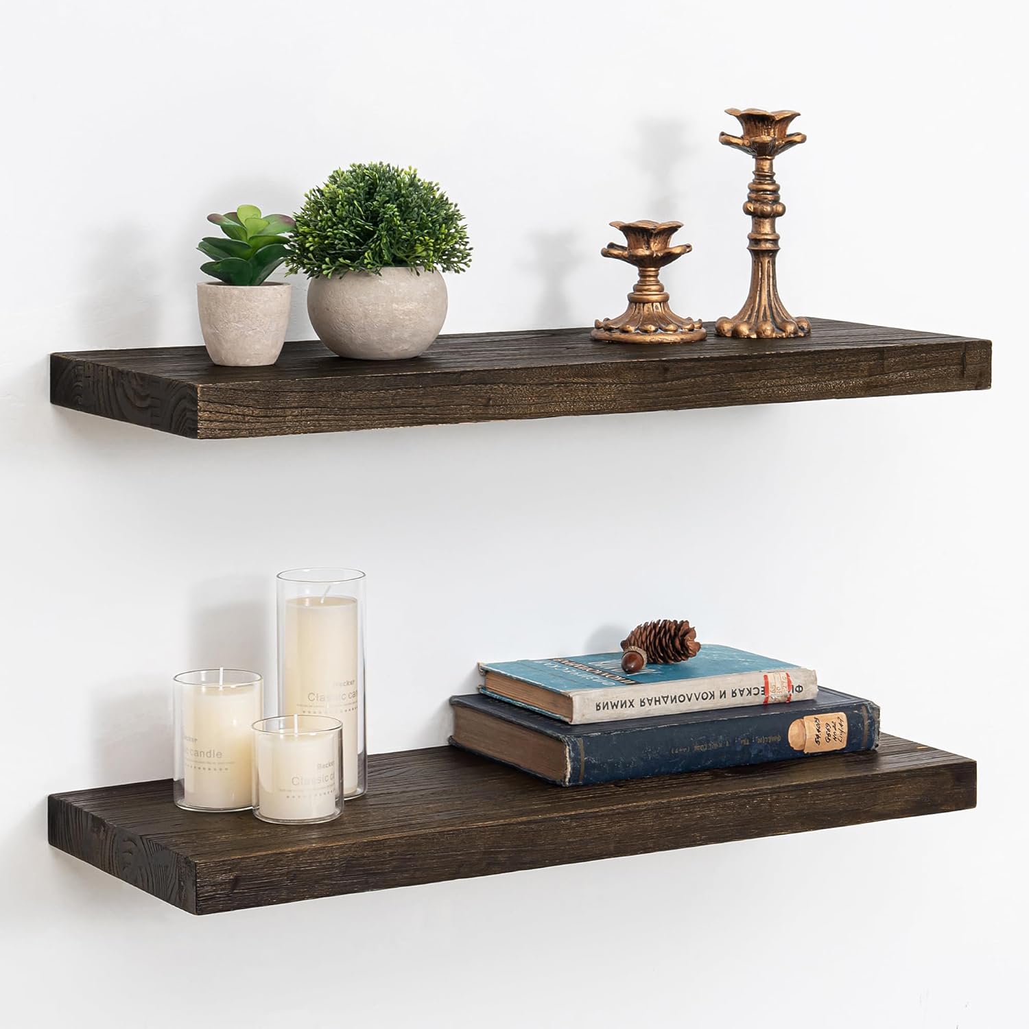 Amazon.com: Acovy Floating Shelves, 8" Deep Rustic Solid Elm Wood Wall ...