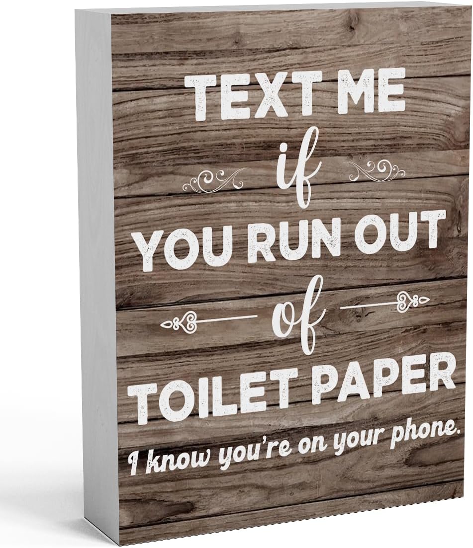 Amazon.com: Farmhouse Bathroom Wooden Box Sign 6 X 8 Inch, Text Me If ...