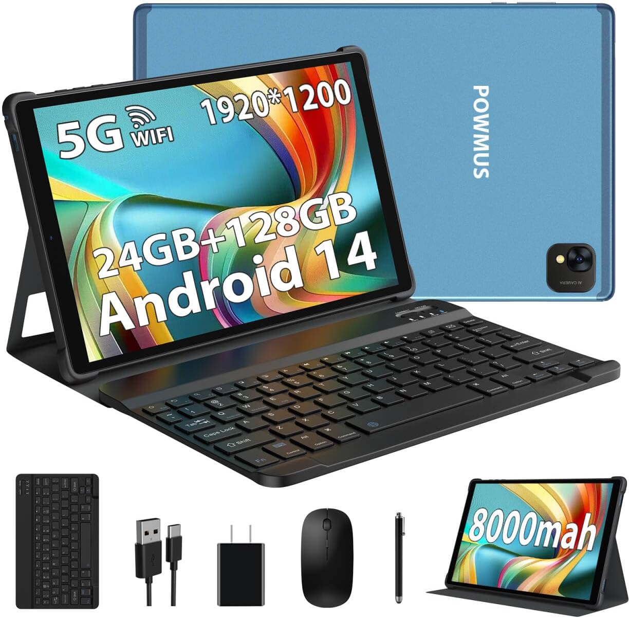 POWMUS Android Tablet 10.1 Inch Tablets, 1920 * 1200 IPS LCD Screen, 24 ...