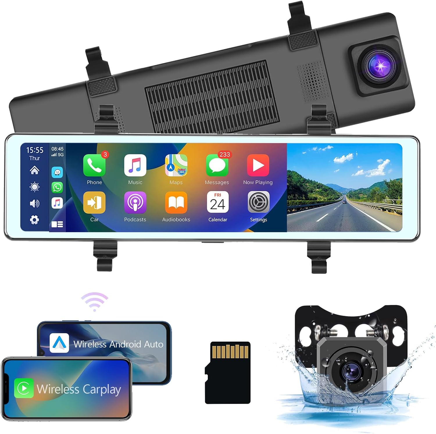 Amazon.com: Front & Rear View Camera Car Driving Recorder with Wireless ...