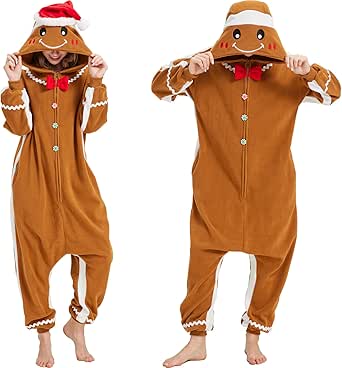 Amazon.com: HMHMAWAHV Adult Gingerbread Man Onesie Christmas Costume ...
